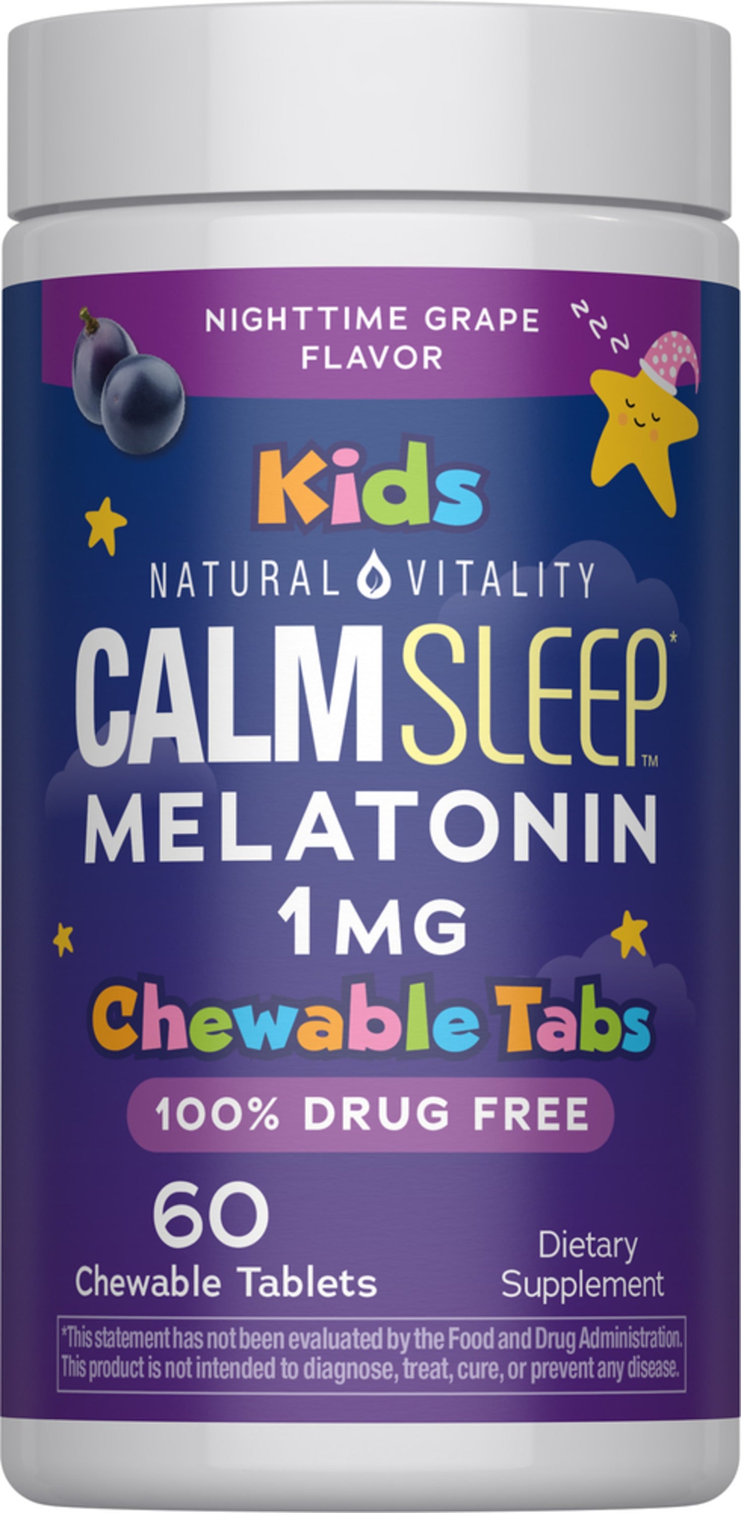 CALM Sleep for Kids Melatonin 1 mg Nighttime Grape Flavor, 60 Tasty Ch