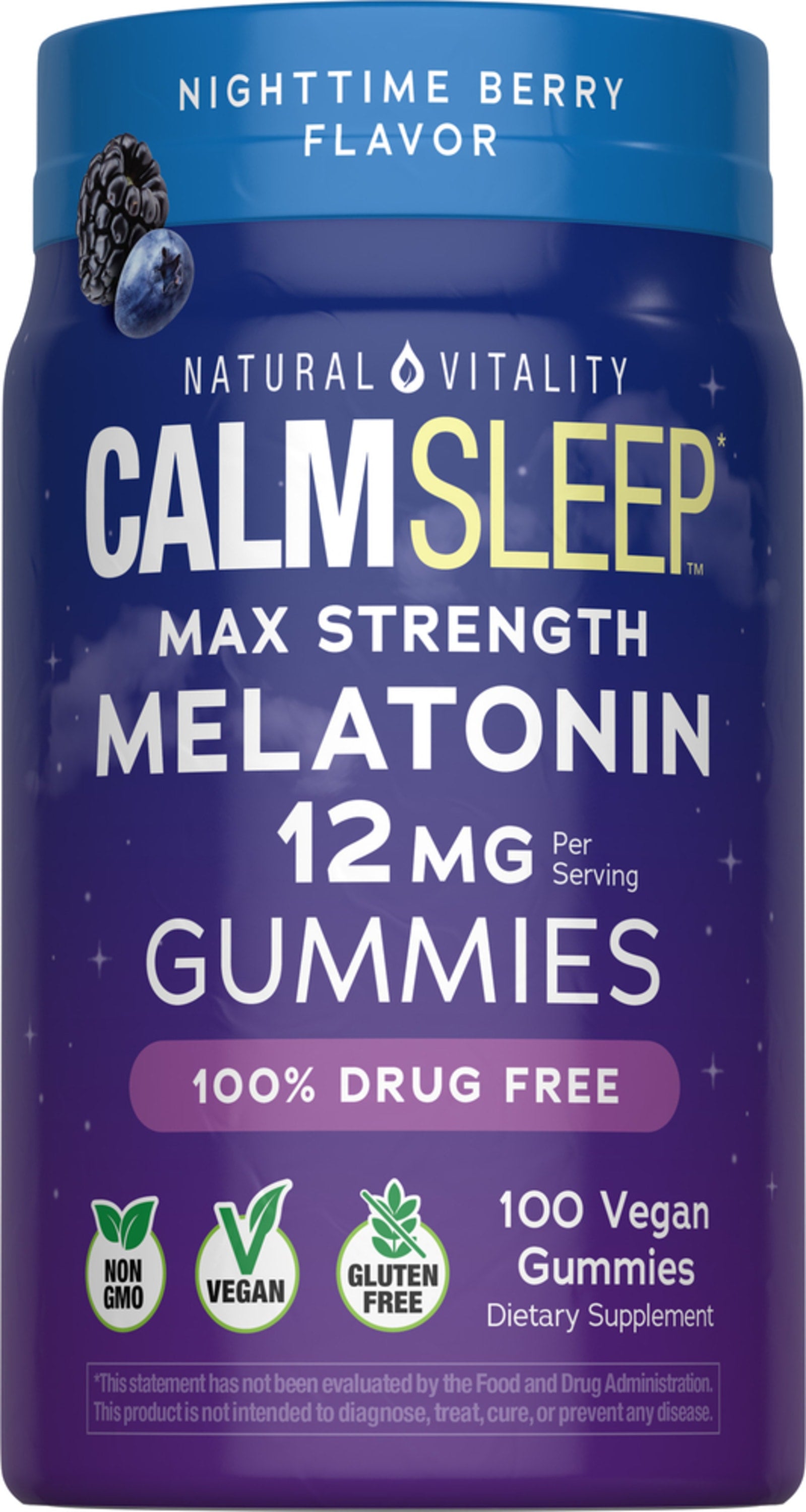 CALM Sleep Melatonin 12 mg Nighttime Berry Flavor, 100 Tasty Vegan Gum