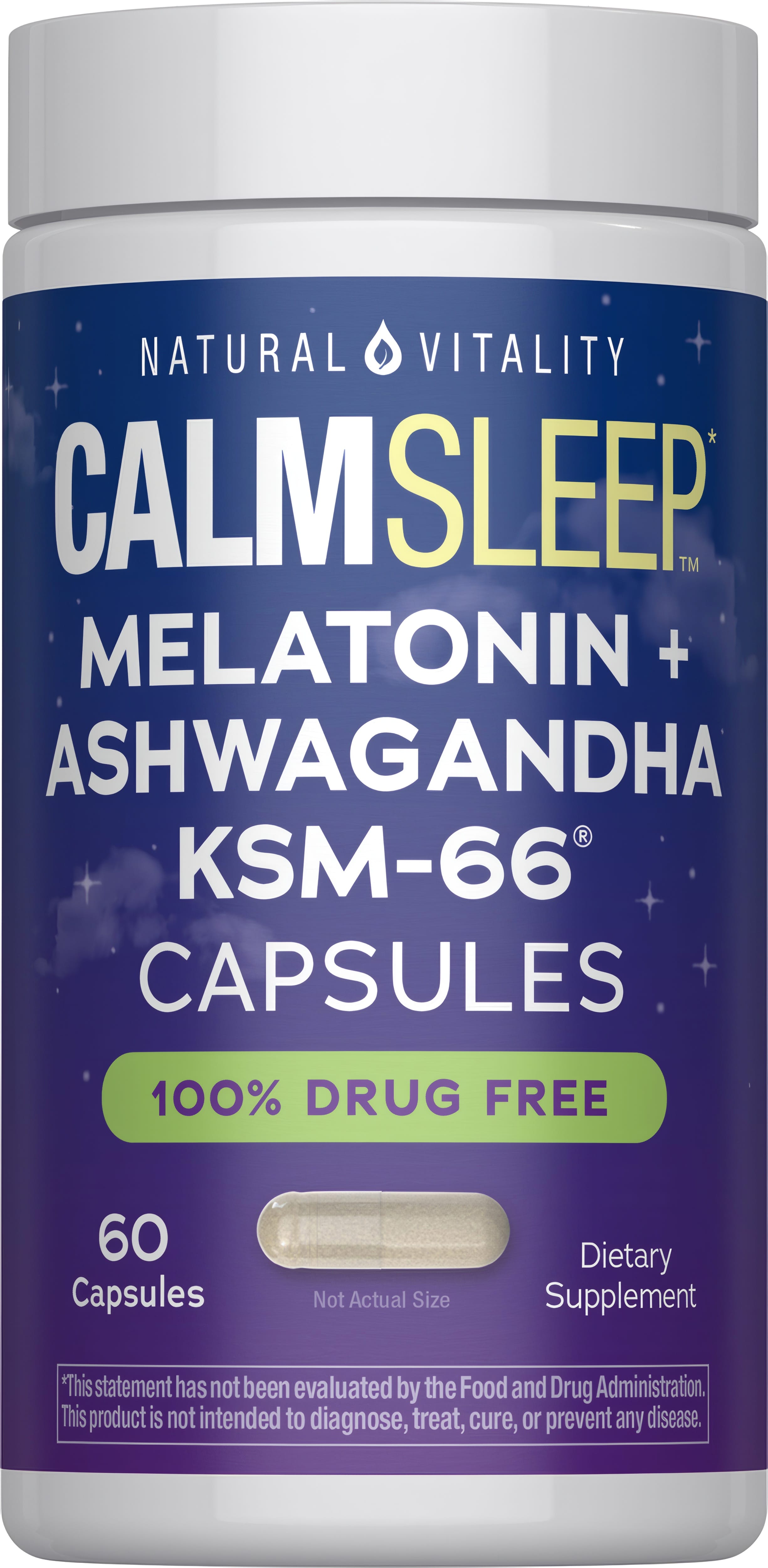 CALM Sleep Melatonin + Ashwagandha KSM-66, 60 Capsules